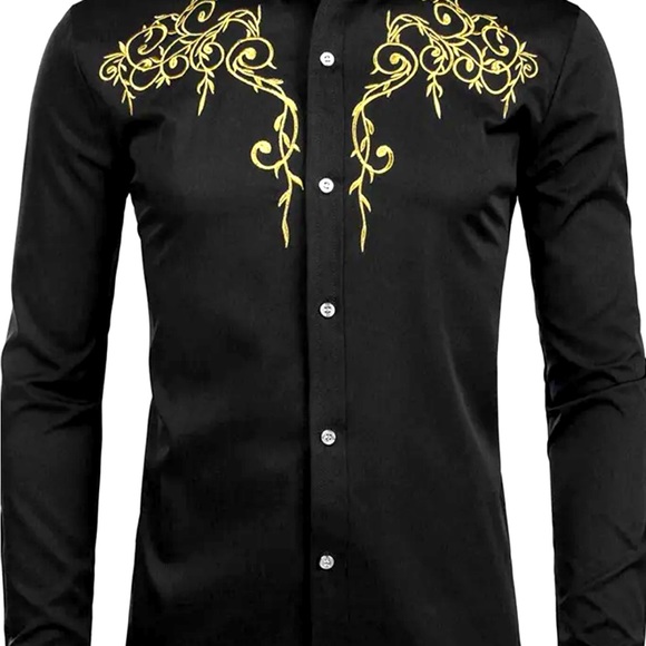 Other | Zeroyaa Mens Hipster Gold Embroidery Mandarin Collar Slim Fit ...